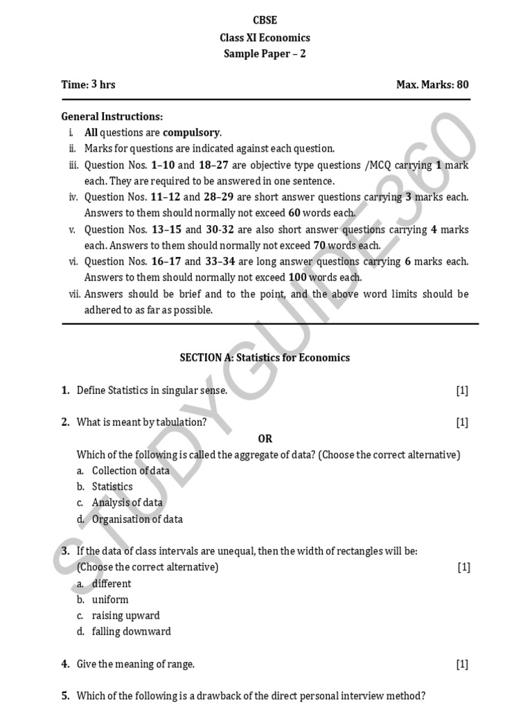 Class 11 Economics Sample Paper 2 Questions | PDF | Demand | Economic ...