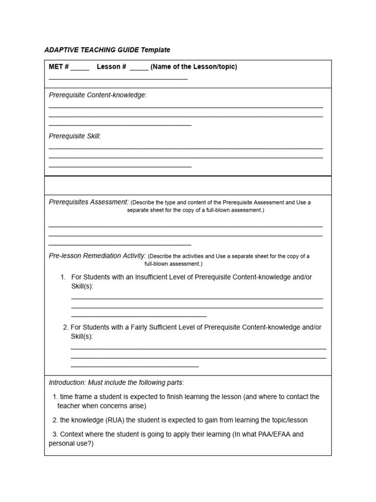 Adaptive Teaching Guide Template | PDF | Teachers | Pedagogy