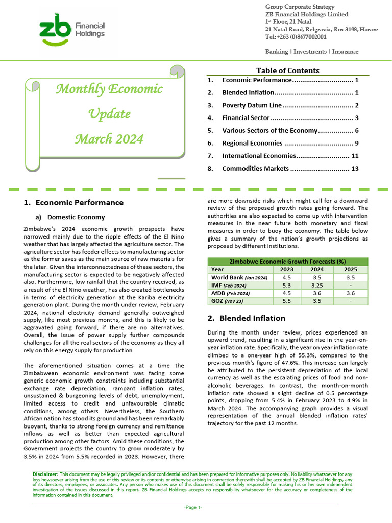 Zimbabwe Economic Update March 2024 | PDF | Inflation | Money