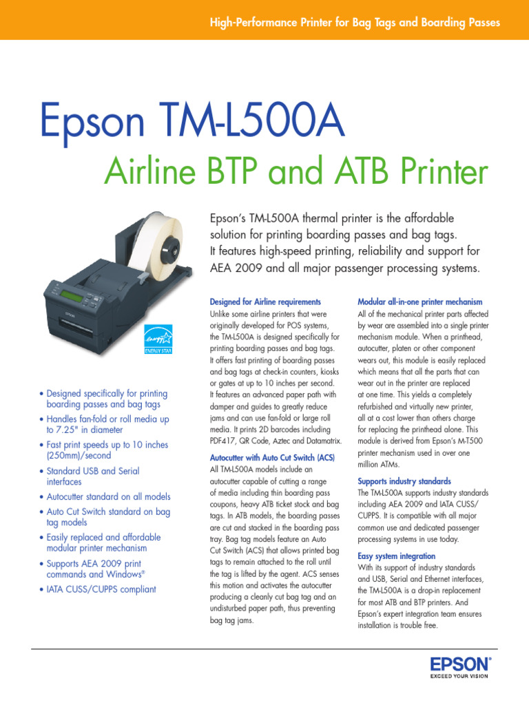 Epson TM-L500A: Airline BTP and ATB Printer | Download Free PDF ...