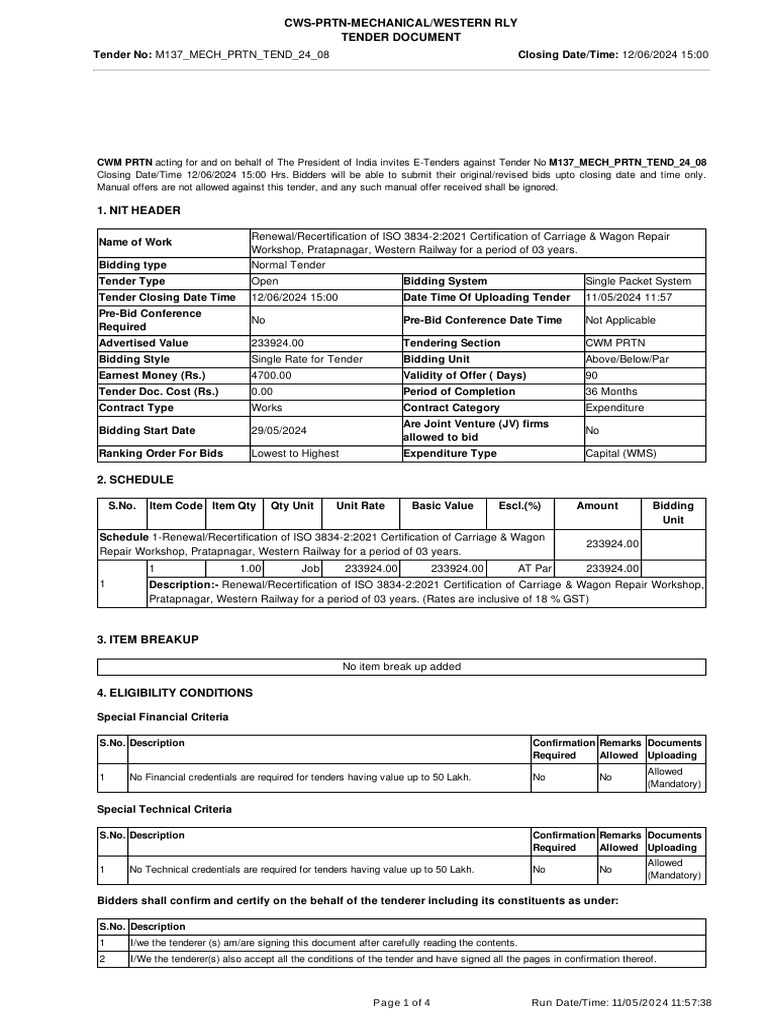 3834-2-2005 Cert U.P RLY 09.6.2024 | PDF | Joint Venture | Limited ...