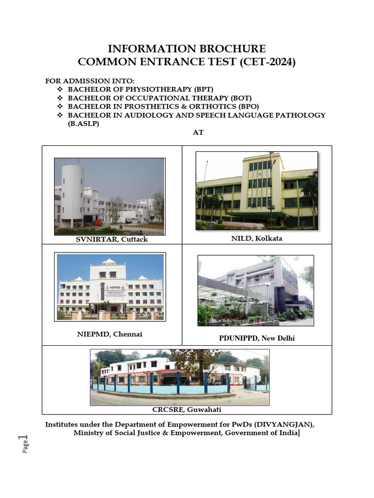 CET 2024 Information Brochure | PDF | Physical Therapy | Audiology