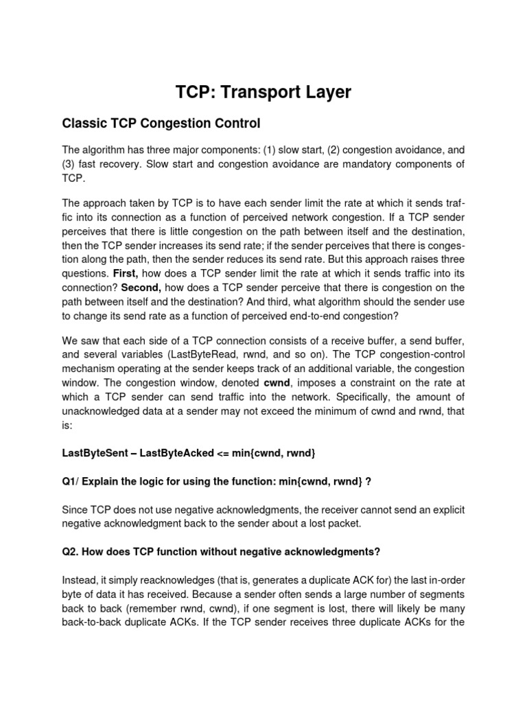 Tcp 3 Congestion Control Pdf Network Congestion Transmission Control Protocol