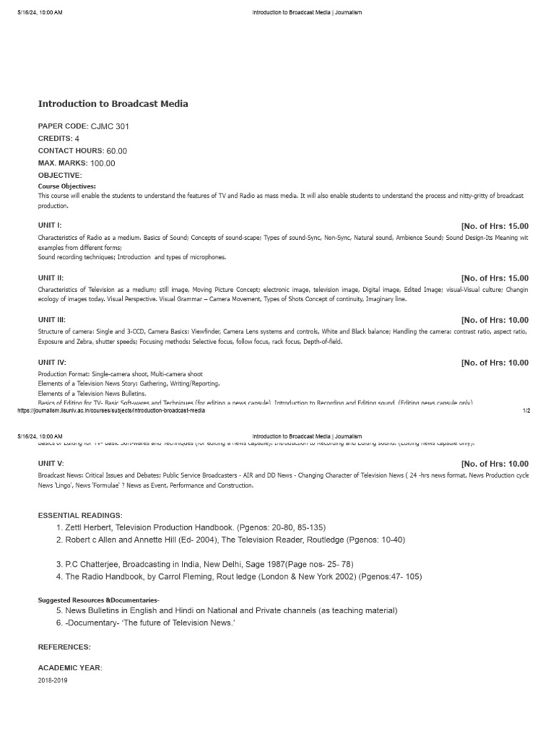 Introduction To Broadcast Media - Journalism | PDF | Camera ...