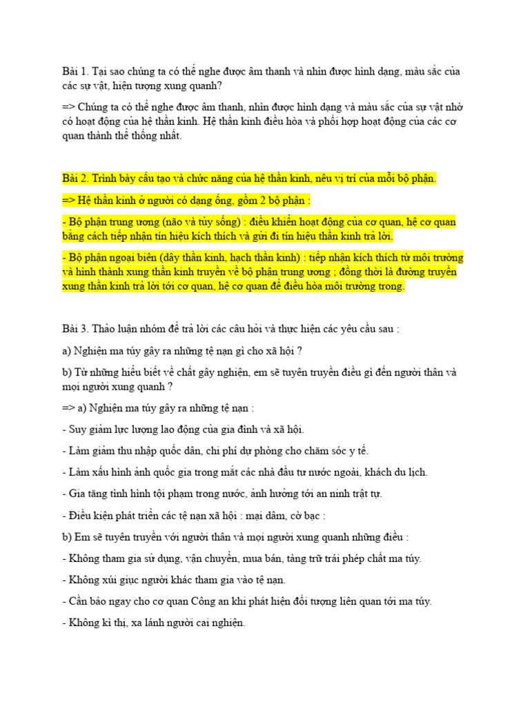 KHTN 8 - HK2 - HỆ THẦN KINH | PDF