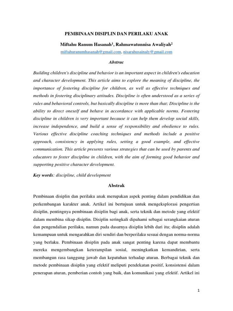 Pembinaan Disiplin Dan Perilaku Anak | PDF | Karier & Perkembangan