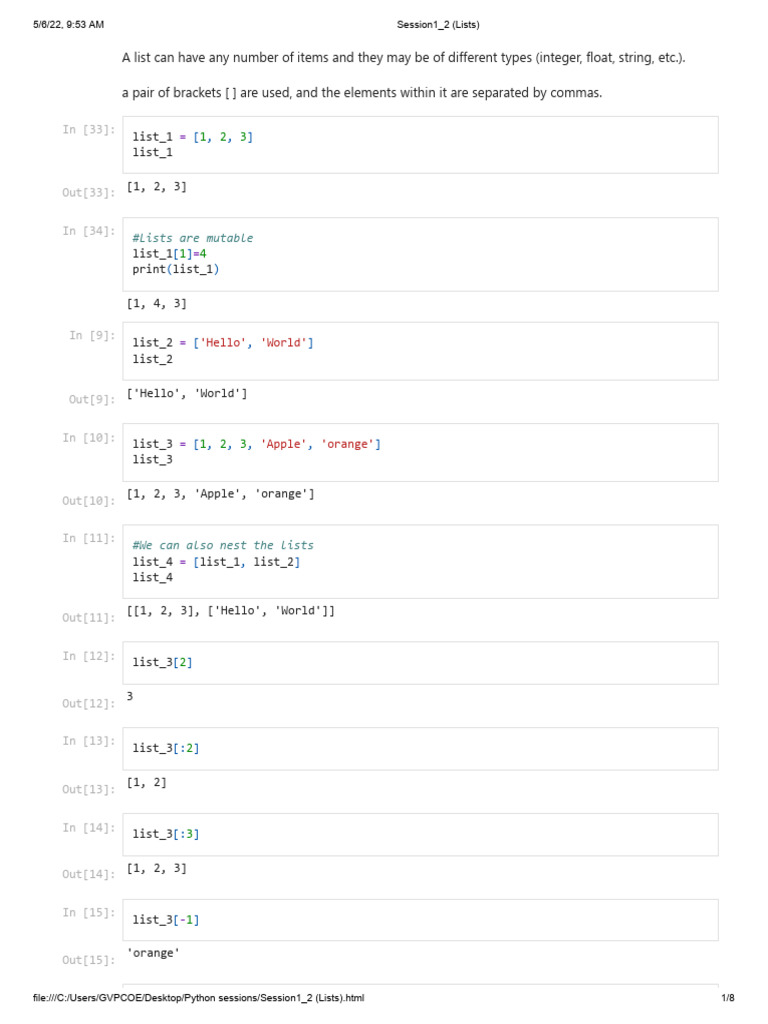 Session1 - 2 (Lists) | PDF | Computing | Software Engineering