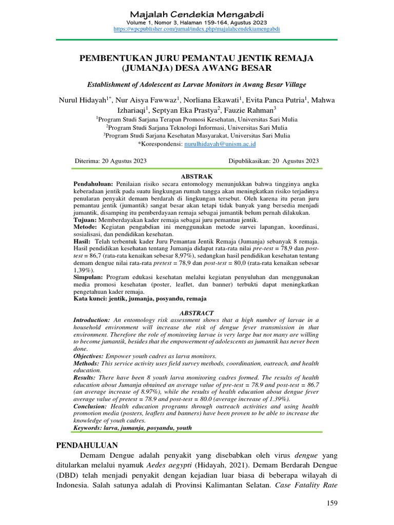 Pembentukan Juru Pemantau Jentik Remaja (Jumanja) Desa Awang Besar | PDF