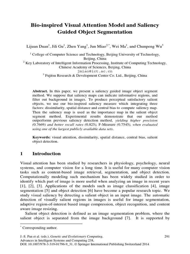 Bio-Inspired Visual Attention Model and Saliency Guided Object Segmentation | PDF | Image ...