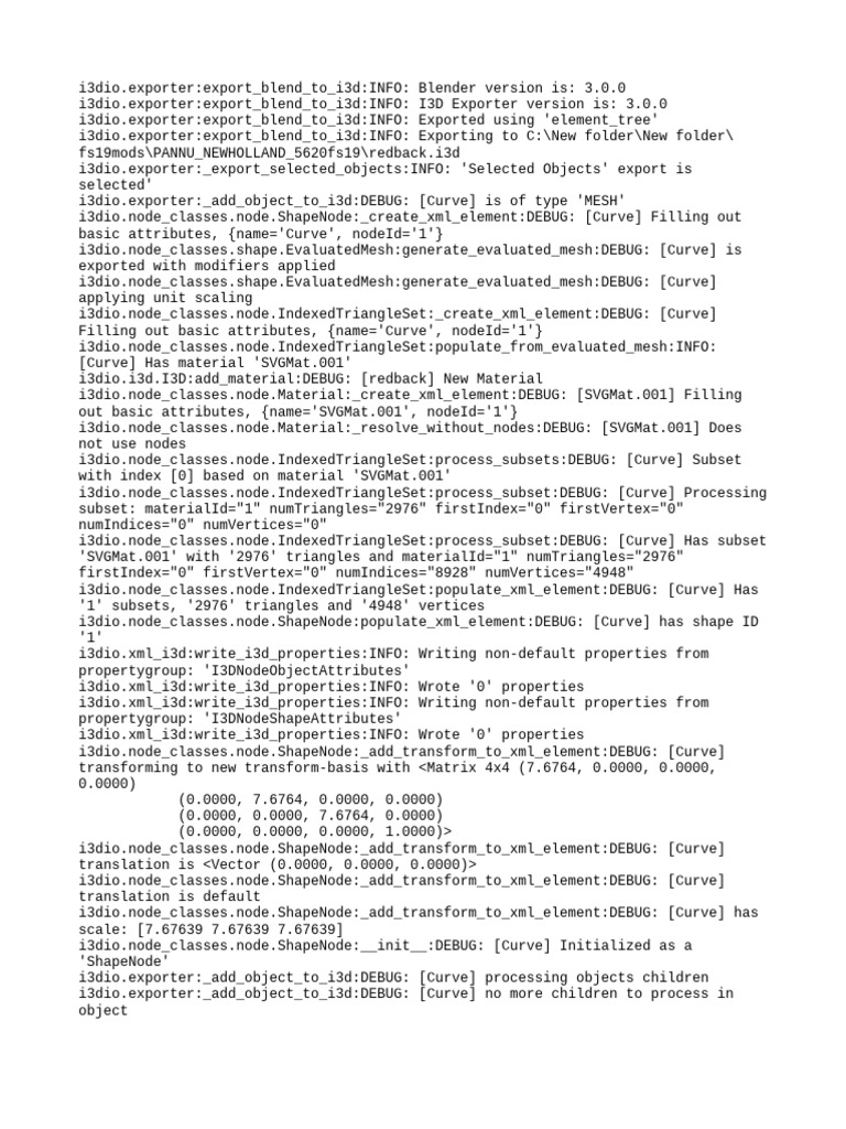 Redback Export Log | PDF | Shape | Geometry