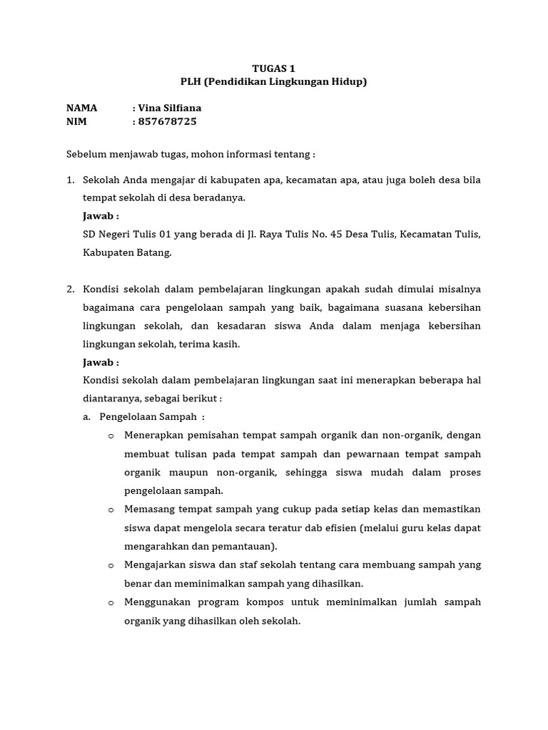 Tugas 1 PLH - Vina Silfiana (857678725) | PDF