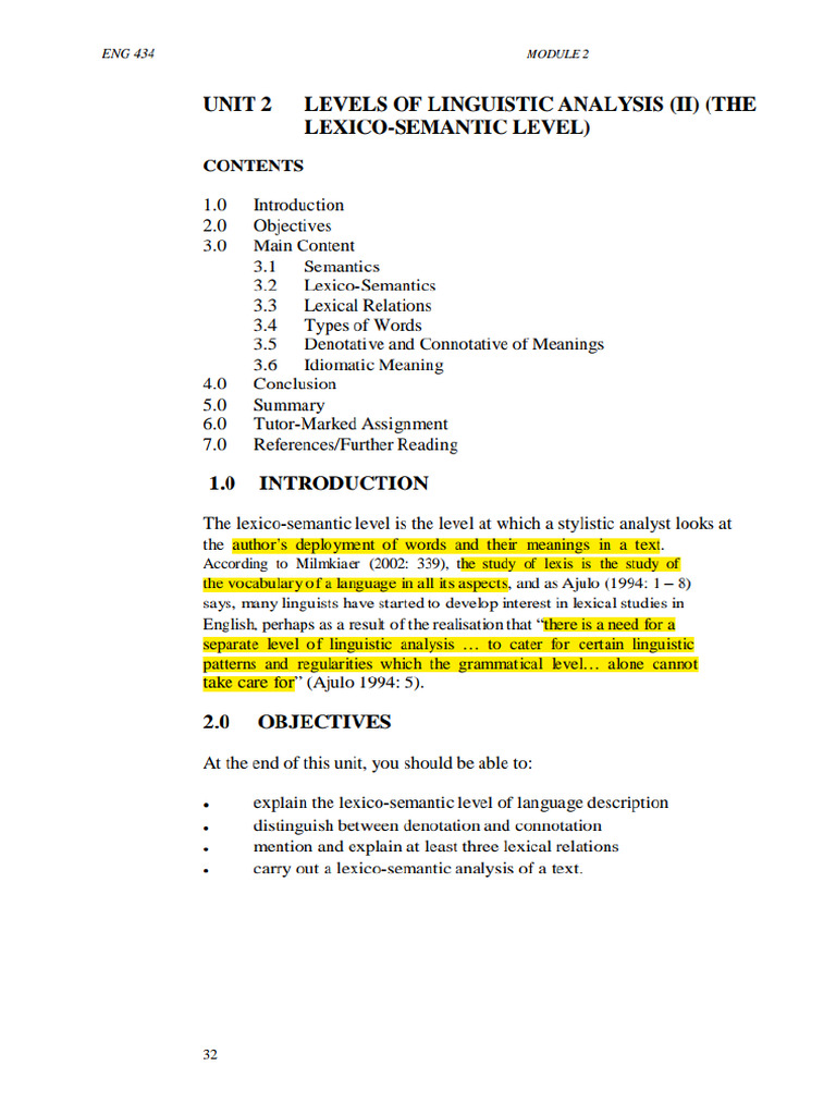 Lexico-Semantic, Syntactic Level | PDF
