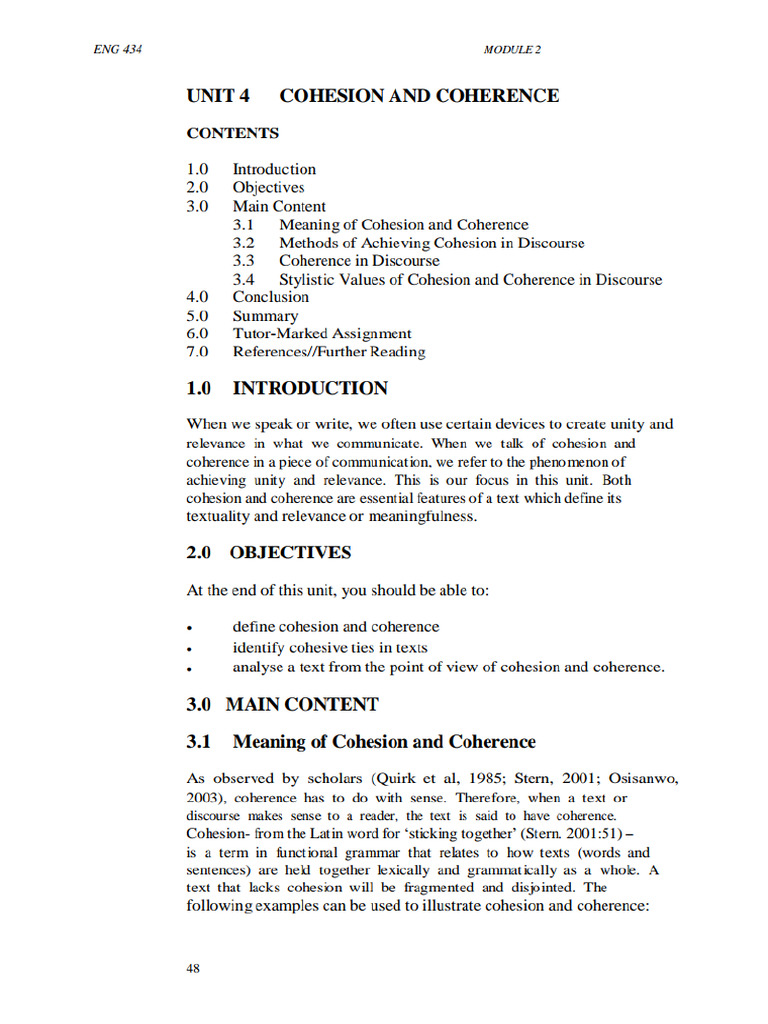 Cohesion and Coherence | PDF