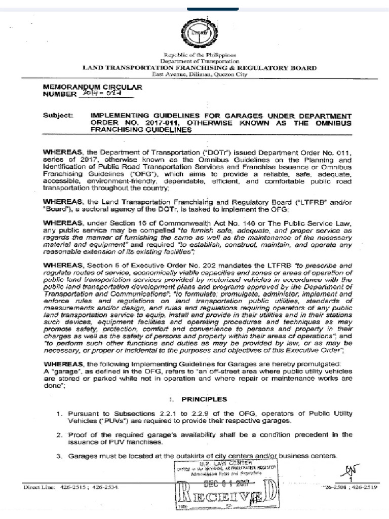 LTFRB Memo Circular 2017-027 | PDF