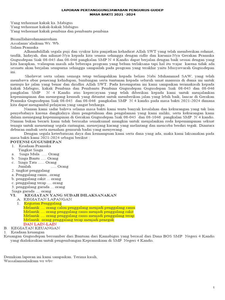 Contoh Laporan Pertanggung Jawaban Gudep Lama | PDF