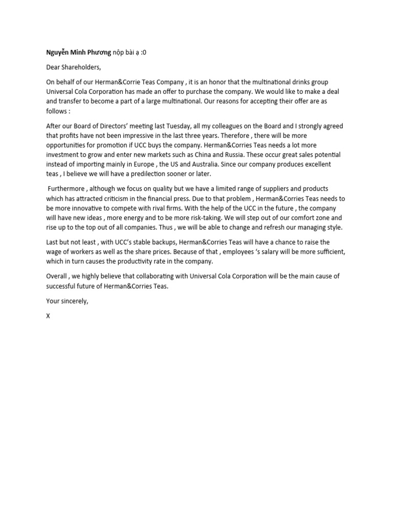 Herman&Corries Teas Acquisition Proposal | PDF