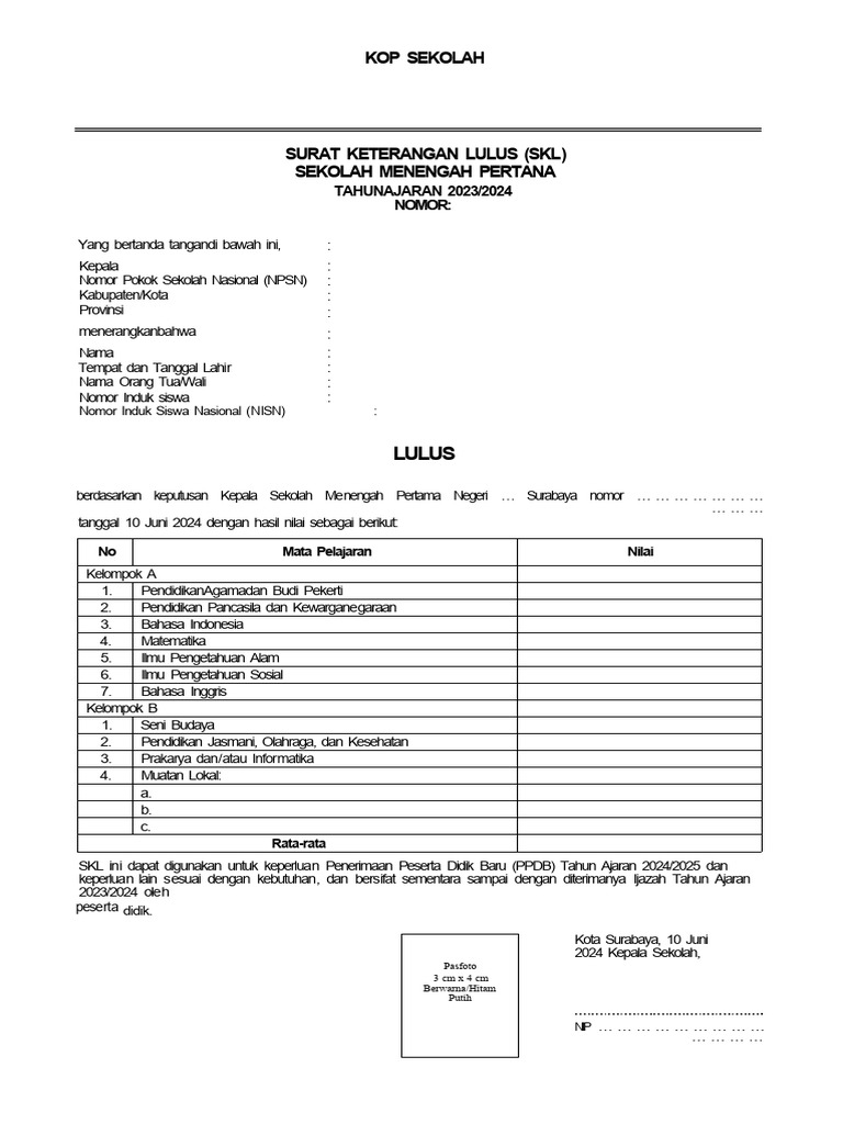 Contoh Format SKL SMP | PDF