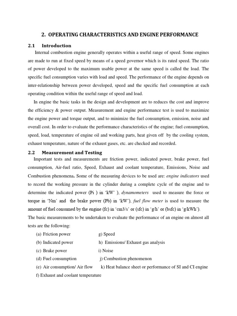 Operating Characteristics And Engine Performance Pdf Engines