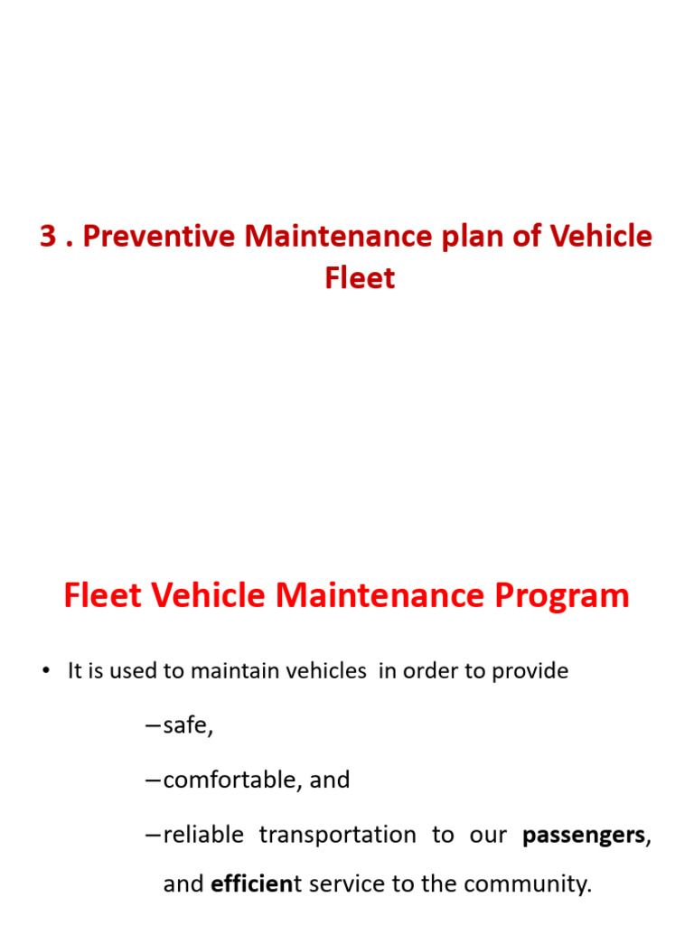 Maintenance Plan of Vehicle Fleet - 035302 | PDF | Vehicles | Vehicle ...