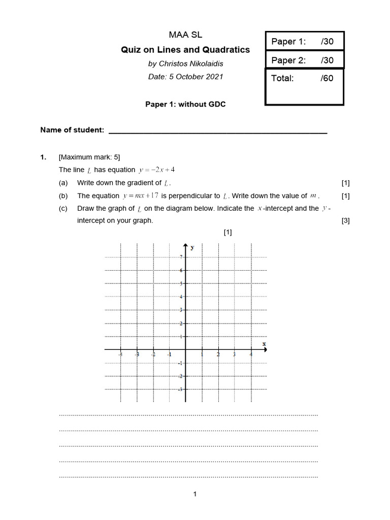 Lines and Quadratics Quiz for Students | PDF | Quadratic Equation | Algebra