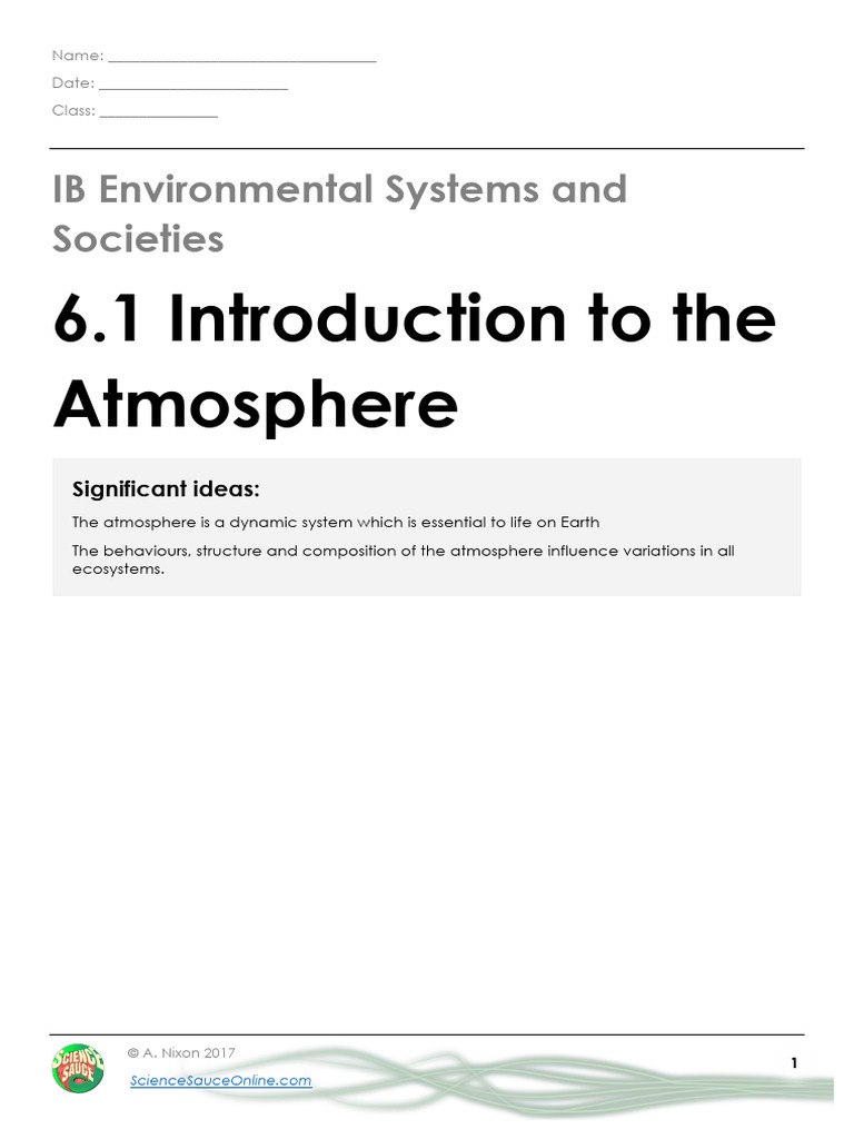 6.1 Introduction To The Atmosphere: IB Environmental Systems and ...