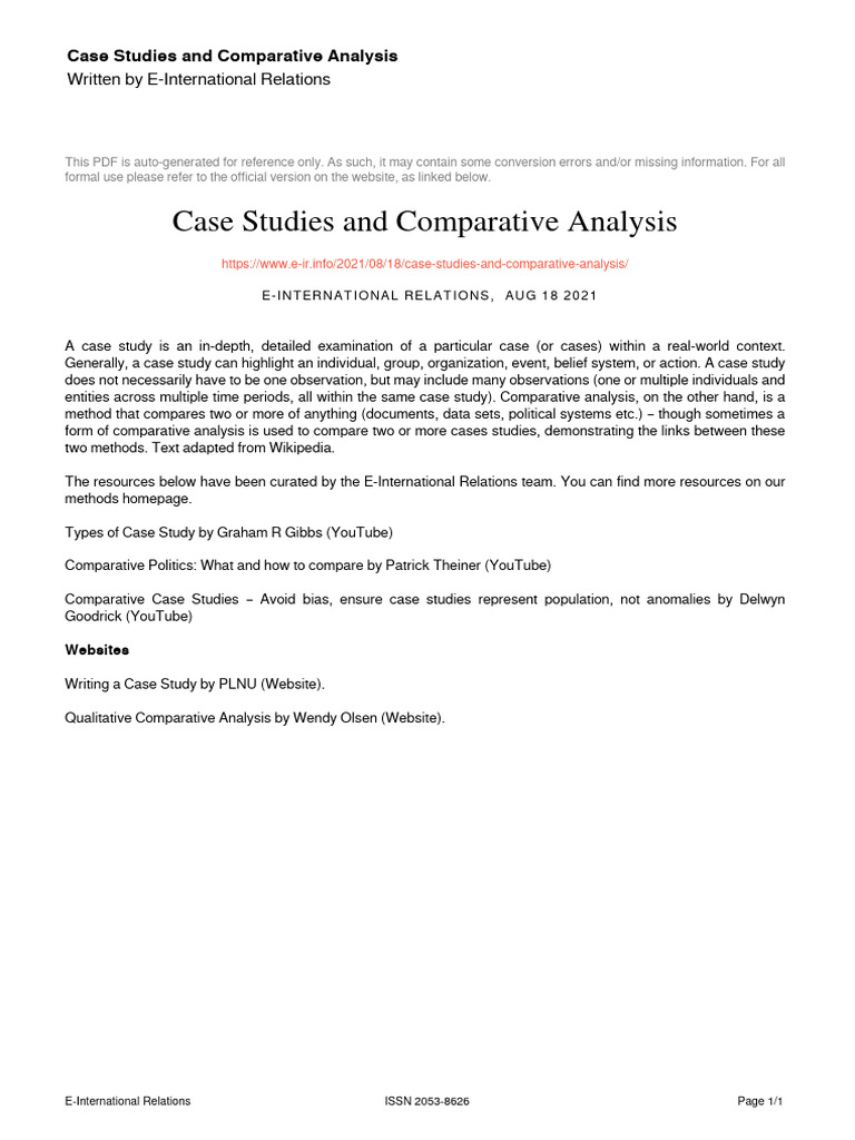 Case Studies and Comparative Analysis | PDF | Scientific Method | Methodology