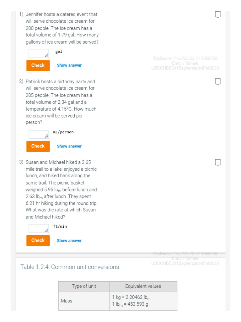 Zybooks - (1. Unit Conversions) | PDF | Fahrenheit | Pressure