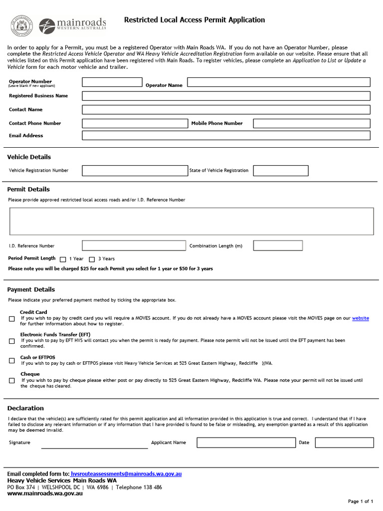 Restricted Local Access Permit Application Form | Download Free PDF ...