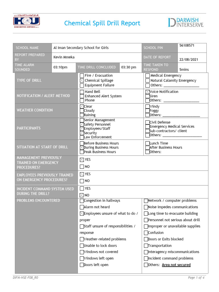 Chemical Spill Drill Report Pdf Emergency Incident Command System 1439