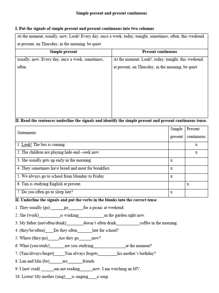 Simple Present and Present Continuous | PDF | Linguistics