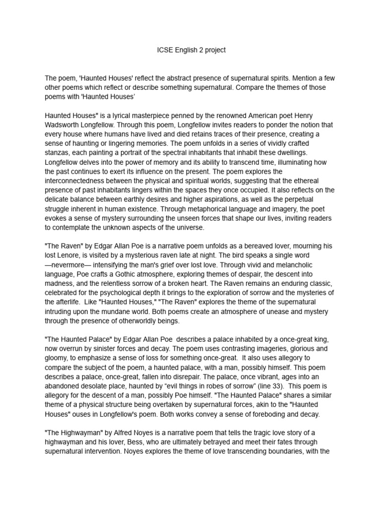 ICSE English 2 Project | PDF | The Raven