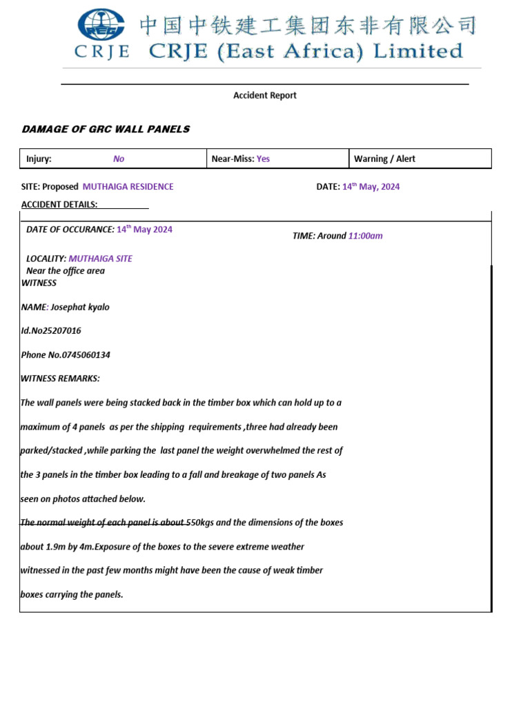 GRC Wall Panels Incident REPORT | PDF | Safety