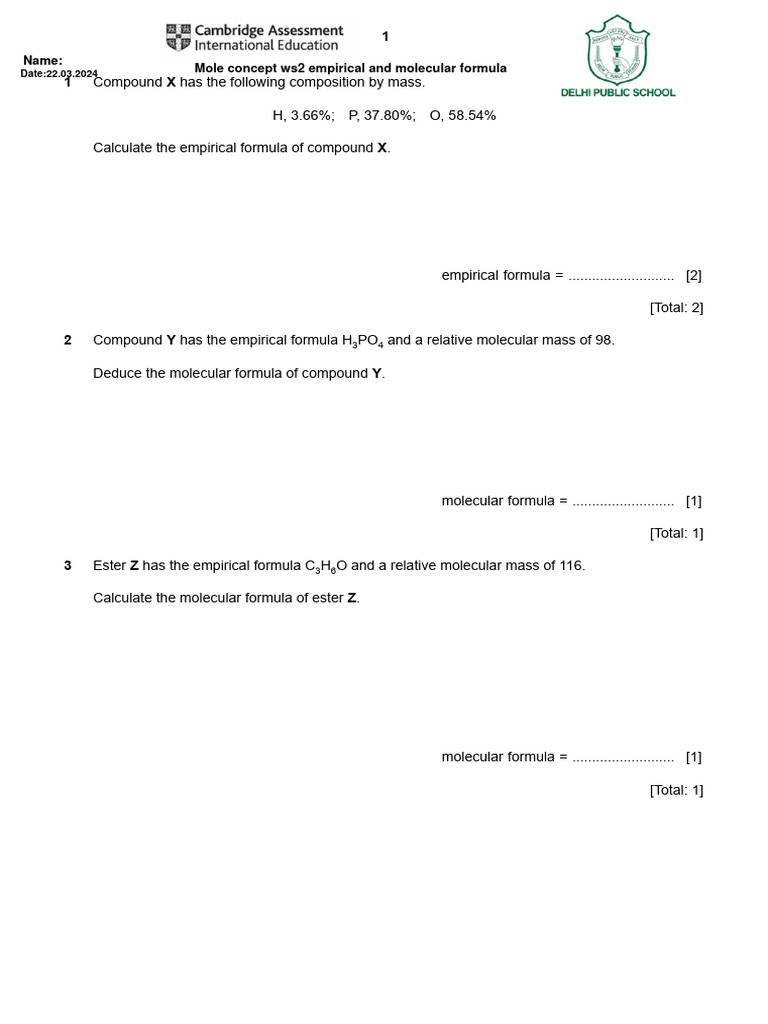 Empirical and Molecular Formula Calculations | PDF | Molecules ...
