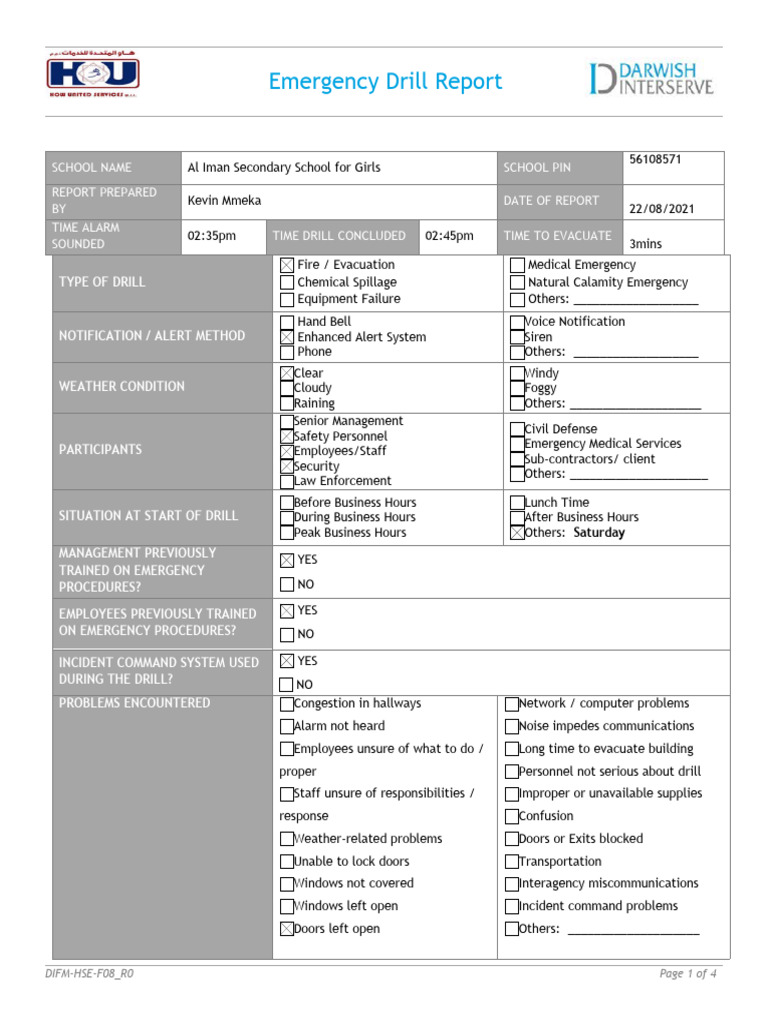 Emergency Drill Report | PDF | Emergency | Incident Command System
