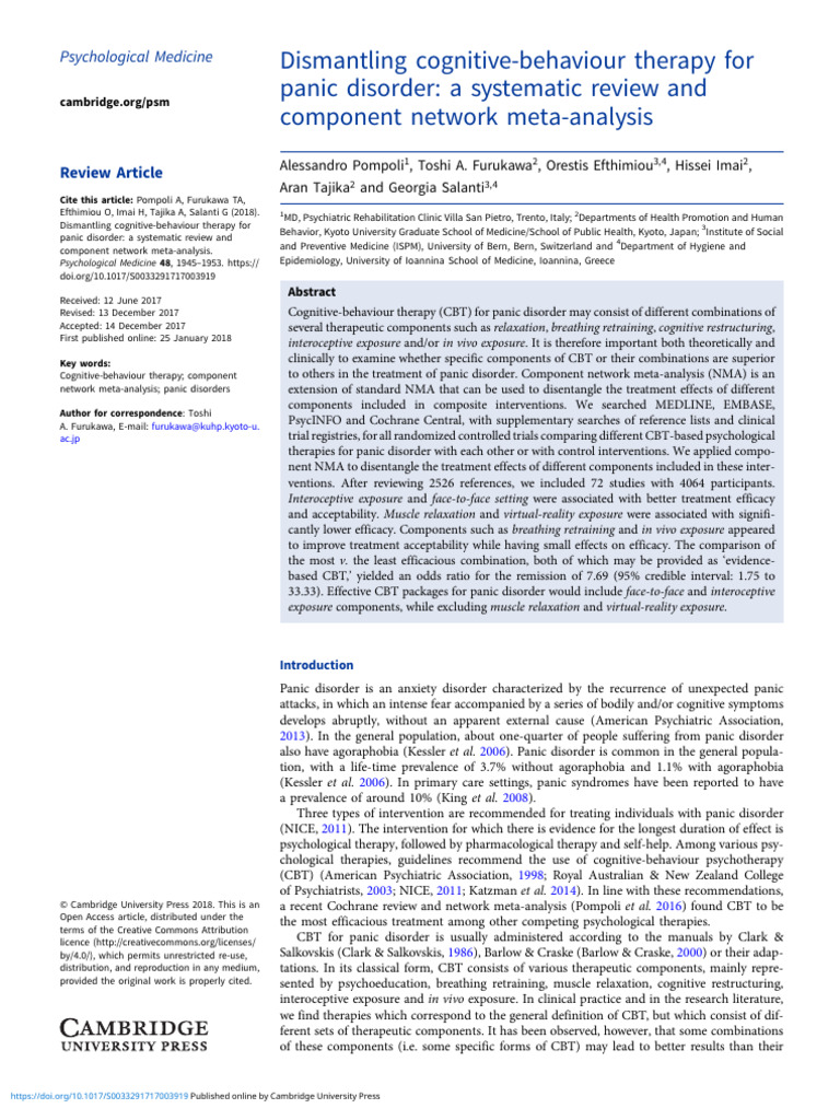 Dismantling Cognitive Behaviour Therapy For Panic Disorder A Systematic ...