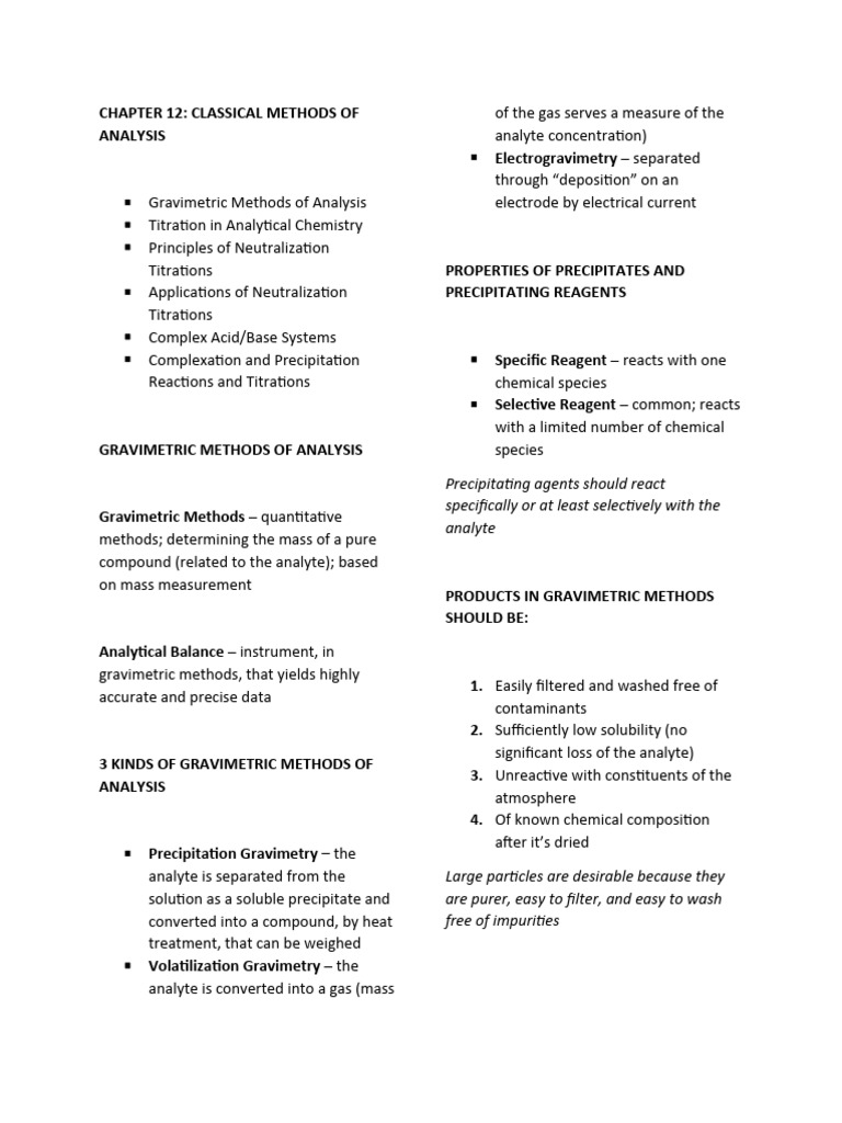 Chapter 12 Classical Methods of Analysis Reviewer | PDF | Precipitation ...