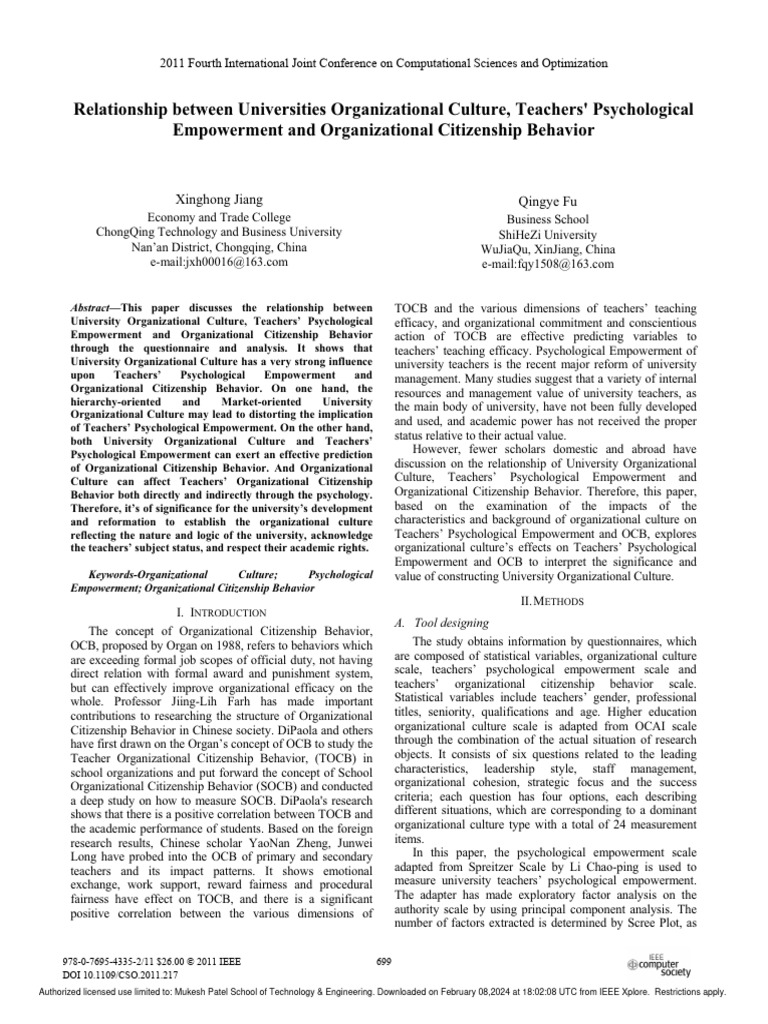 Relationship Between Universities Organizational Culture Teachers ...