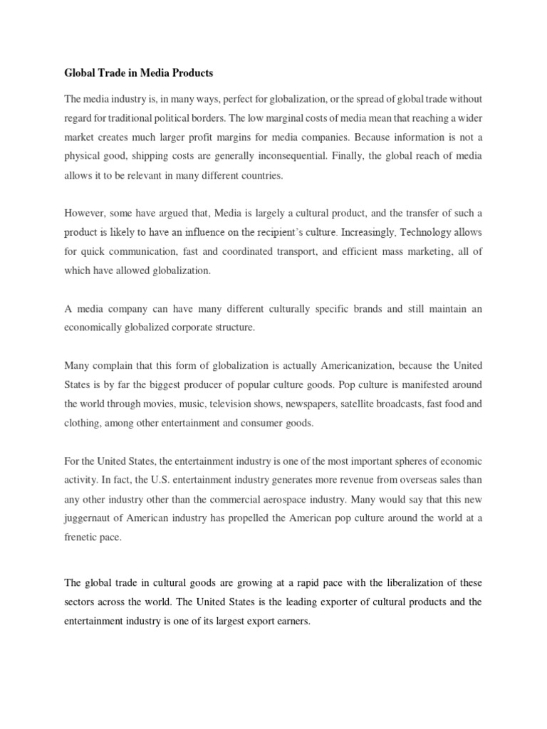 Global Trade in Media Products & Cultural Goods | PDF | Espn | Mass Media