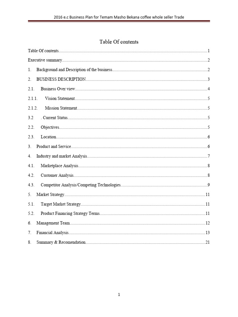 Business Plan for Temam Masho Coffee | PDF | Retail | Expense