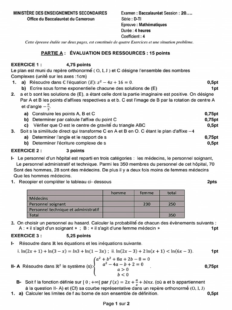Maths Bacc-Blanc-Serie D 2024 | PDF
