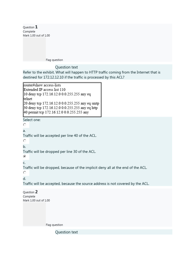 Characteristics of Standard IPv4 ACLs | PDF | Ip Address | Router ...