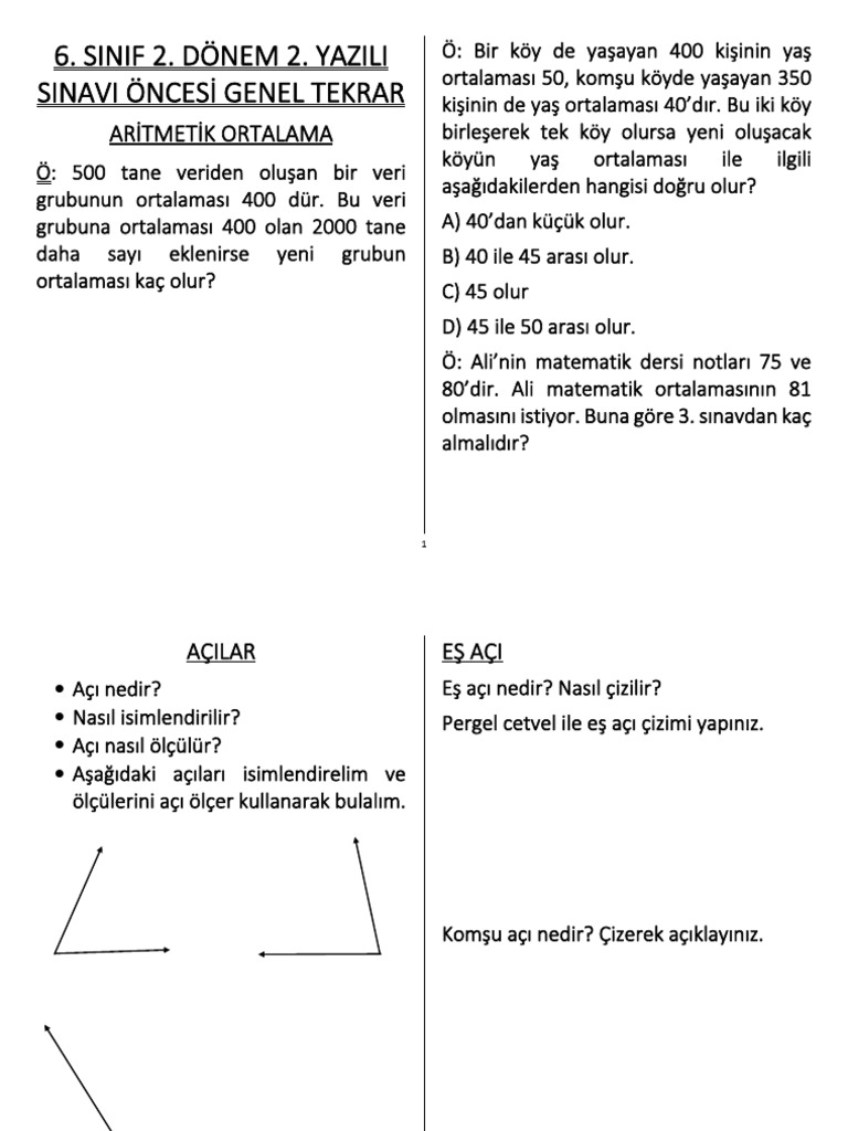 6 Sinif Matematik 2 Donem 2 Yazili Hazirlik | PDF