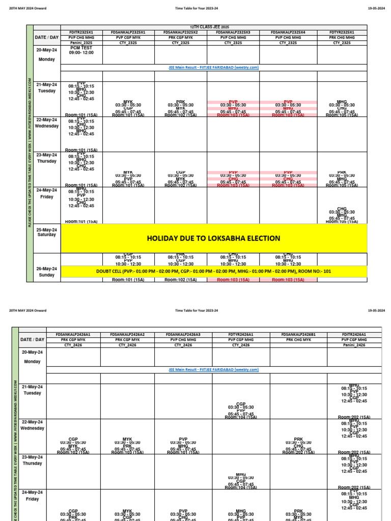 Time Table 20th May To 26th May 2024 Senior Wing 11th - 12th | PDF