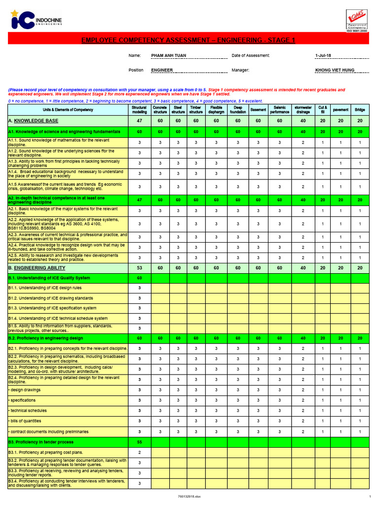 Competency Performance Evaluation Form - Tuan Pham 2018 | PDF | Engineering | Leadership