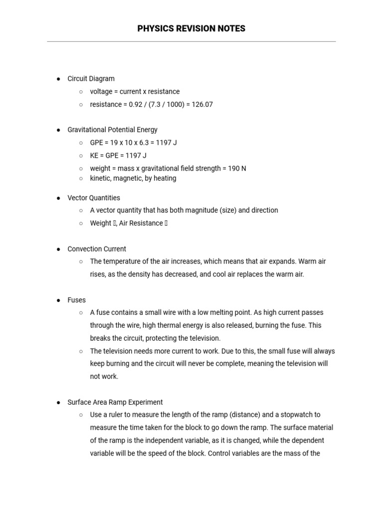 Physics Revision | PDF | Friction | Electrical Resistance And Conductance