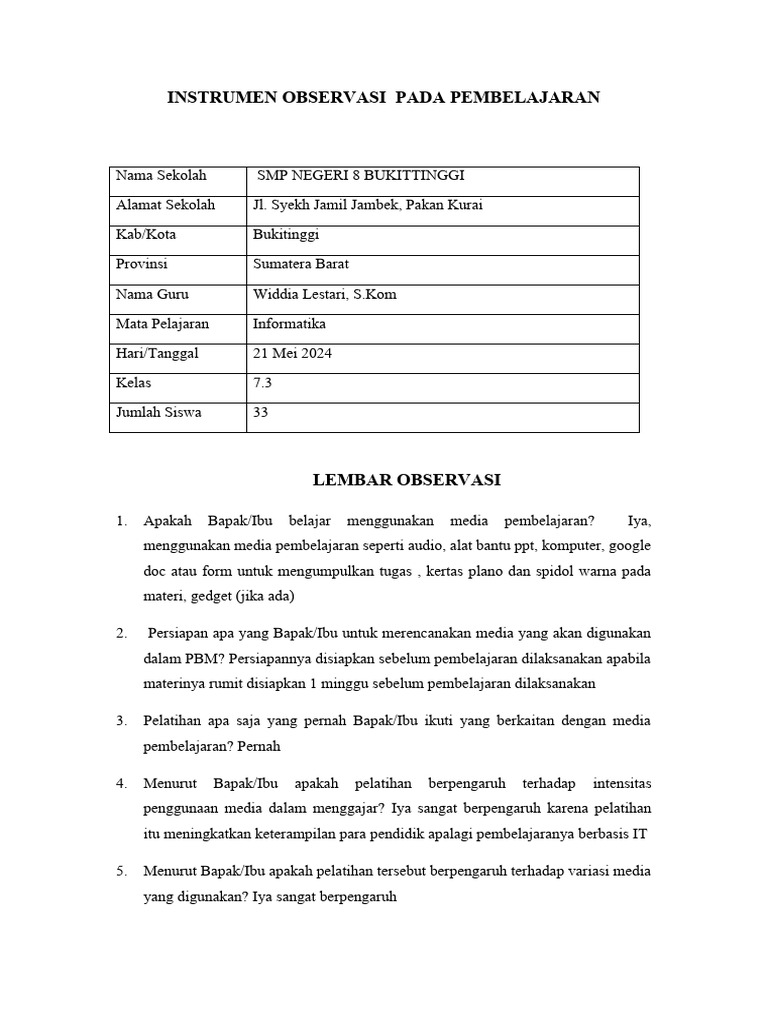 Instrumen Observasi Pada Media Pembelajaran | PDF | Karier & Perkembangan