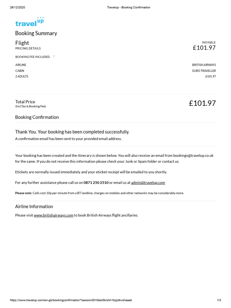Travelup - Booking Confirmation | PDF | Aviation | Airlines