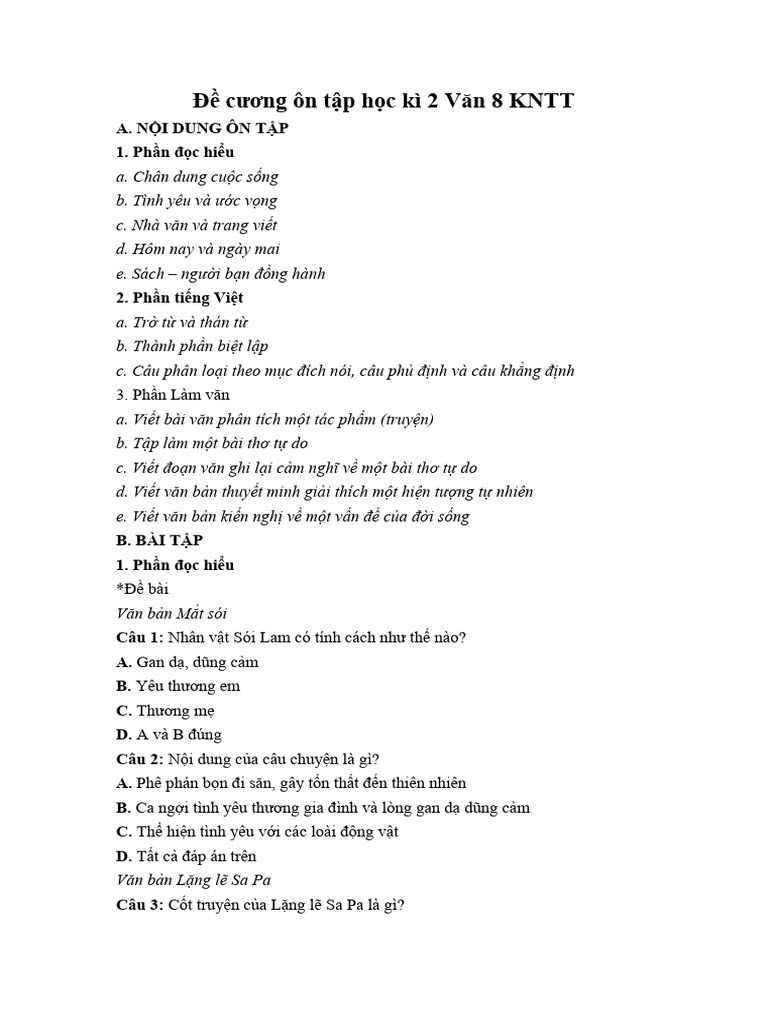 De Cuong On Tap Hoc Ki 2 Van 8 KNTT | PDF