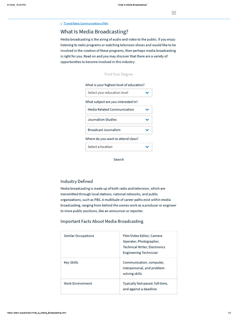 Media Broadcasting Career Guide | PDF