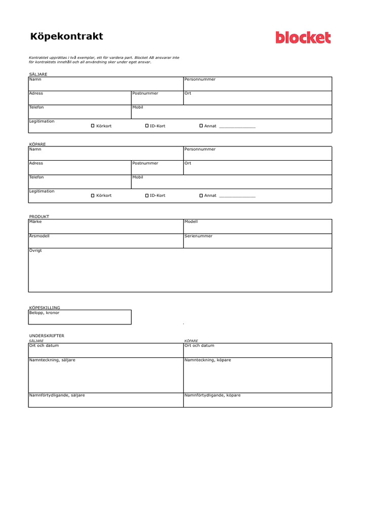 Blocket Köpekontrakt | PDF
